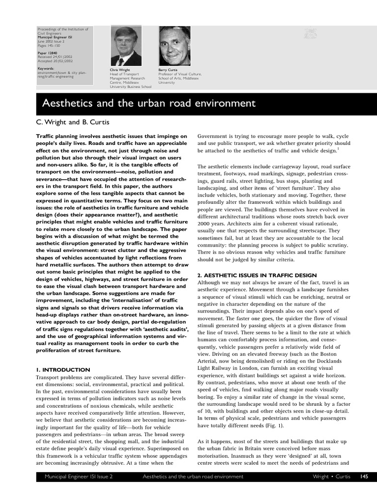 Aesthetics and The Urban Road Environment | PDF | Traffic | Road