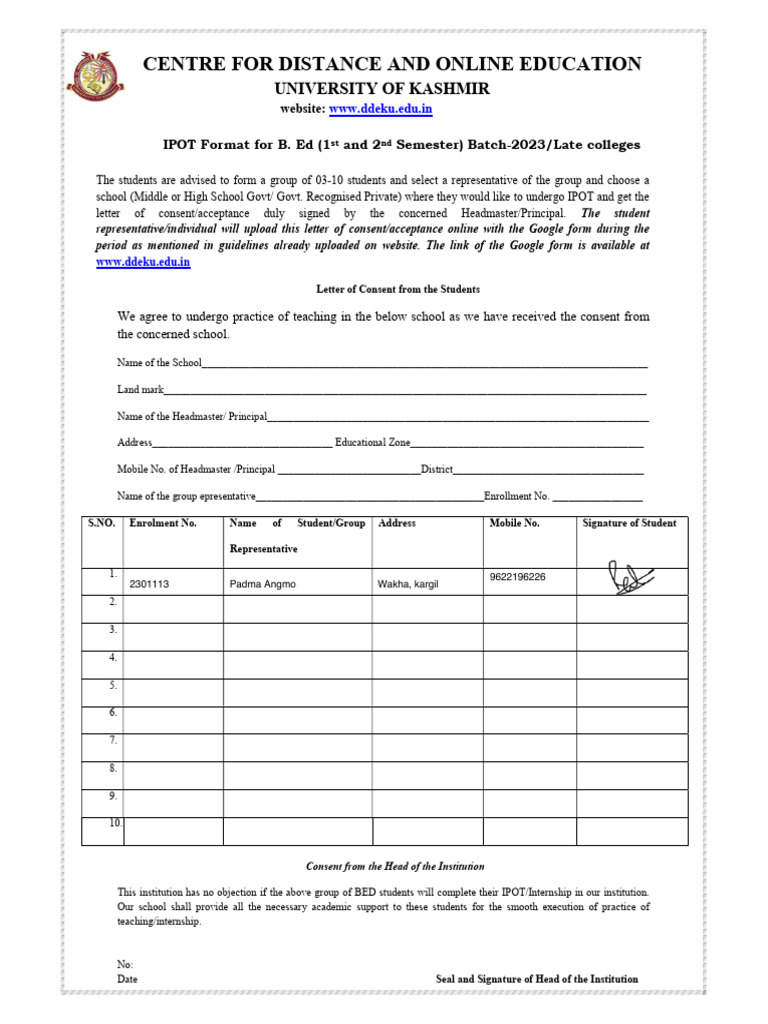 Ipot Consent Form 1-2 Batch-2023 | PDF