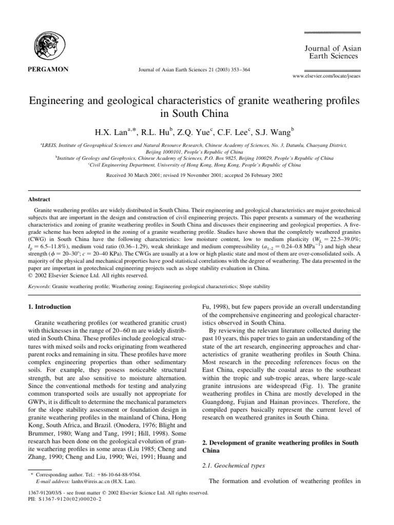 Engineering and Geological Characterictics of Granite Weathering ...