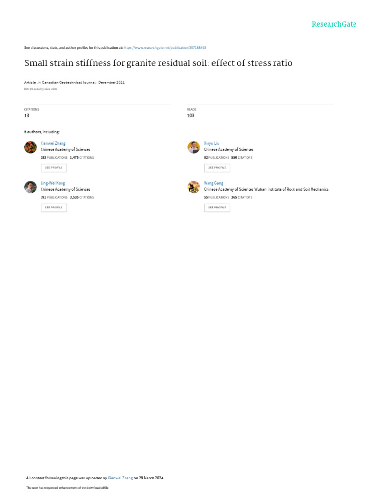 Small Strain Stiffness For Granite Residual Soil Effect of Stress Ratio ...