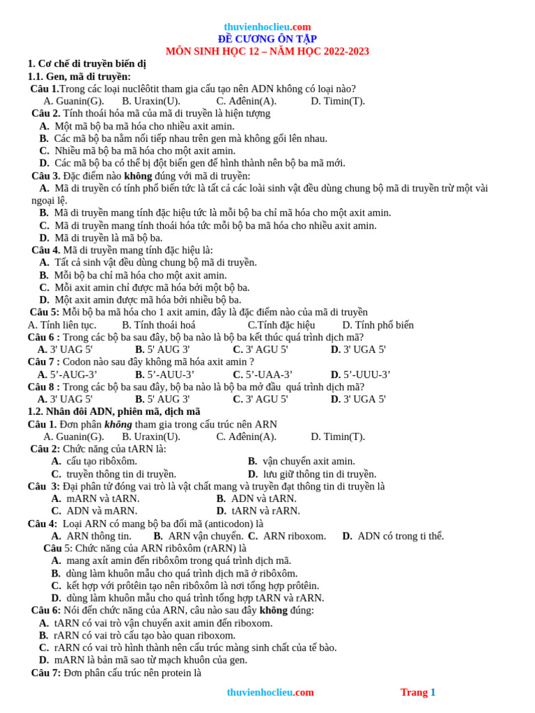 thuvienhoclieu.com-De-cuong-on-tap-Sinh-12-nam-2022-2023 | PDF