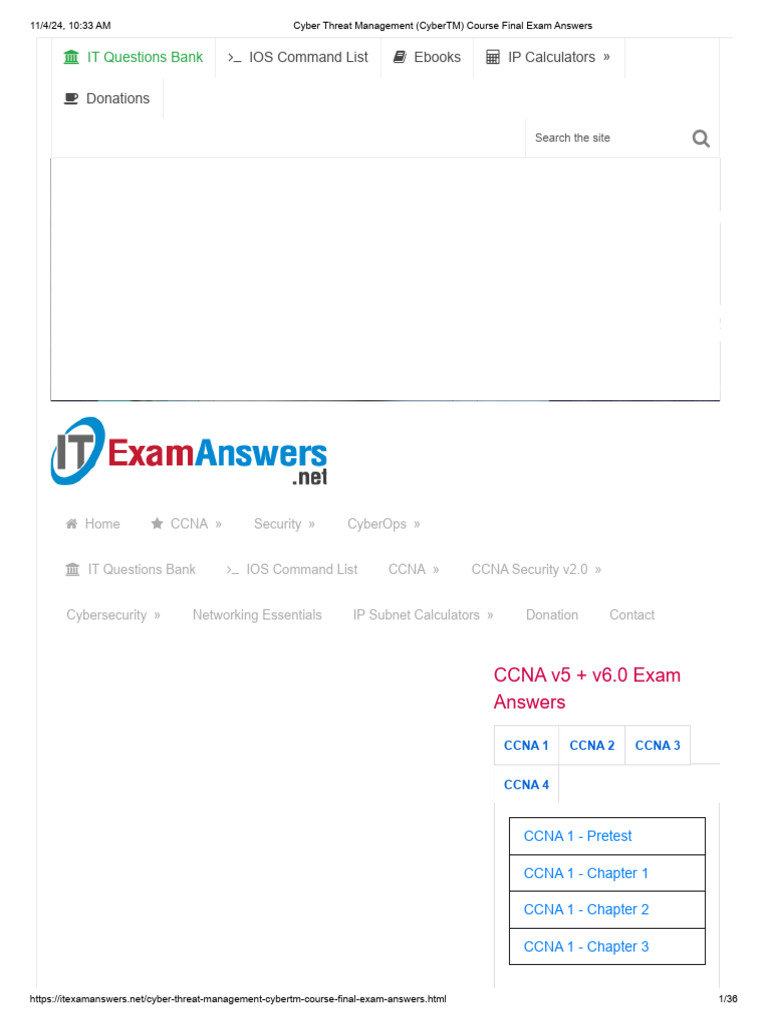 Cyber Threat Management (CyberTM) Course Final Exam Answers | PDF | Security | Computer Security