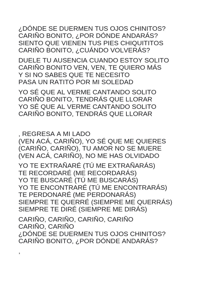 Cariño Bonito: Letra y Sentimientos | PDF