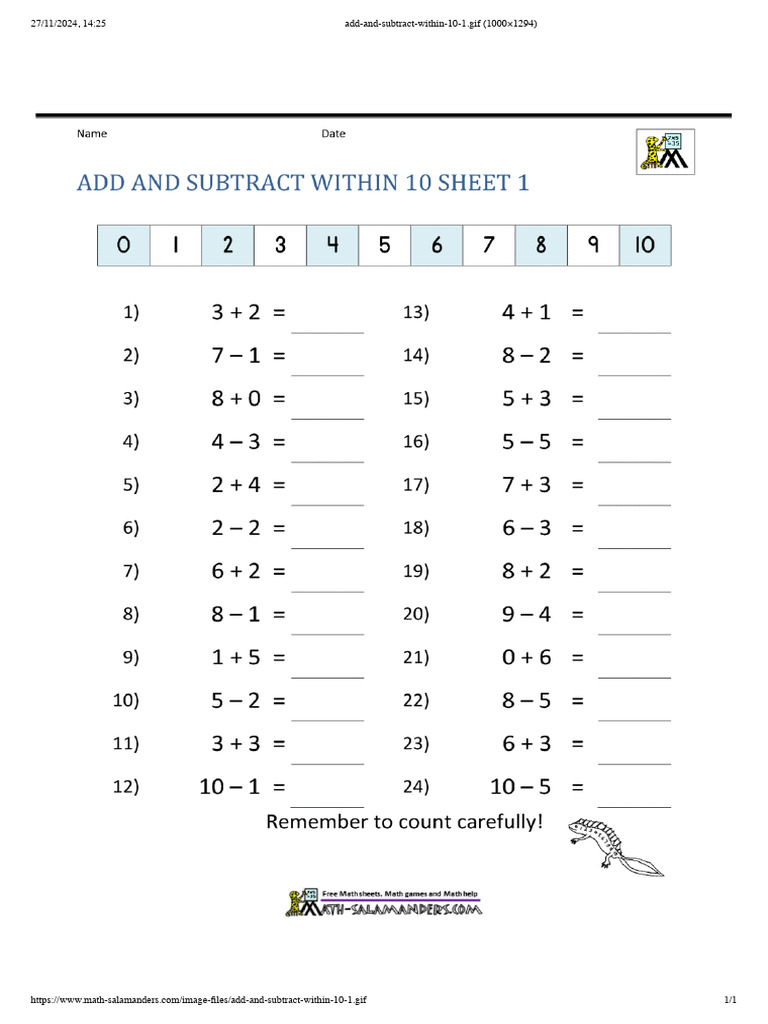 Add and Subtract Within 10 Guide | PDF