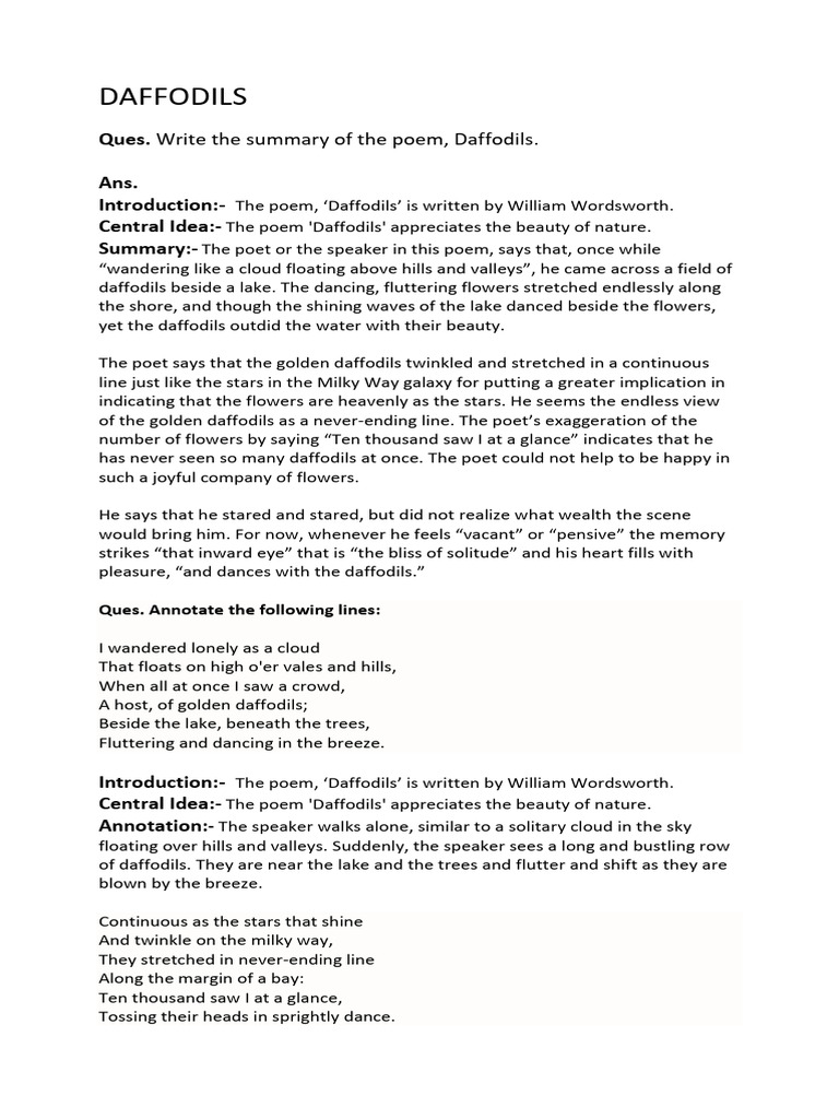 daffodils-summary-pdf