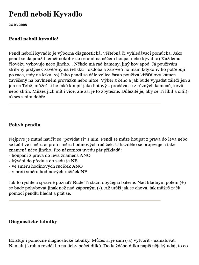 Pendl Neboli Kyvadlo | PDF