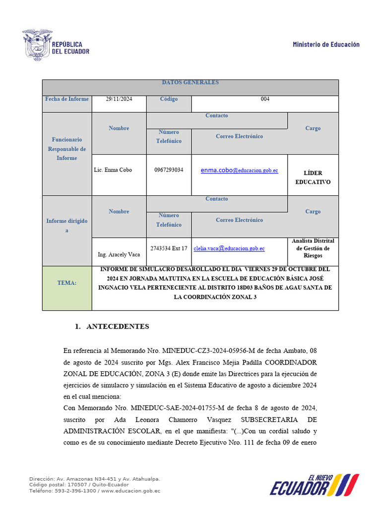001 Formato INF SIMULACROS IES 2024.docx1.docx1jiv - Docxnoviembre | PDF