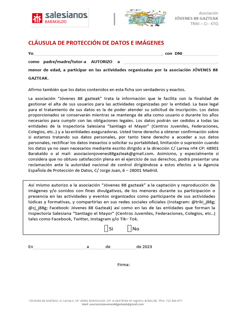 Cláusula de Protección de Datos e Imágenes Jj88gg 2023 | PDF | Facebook