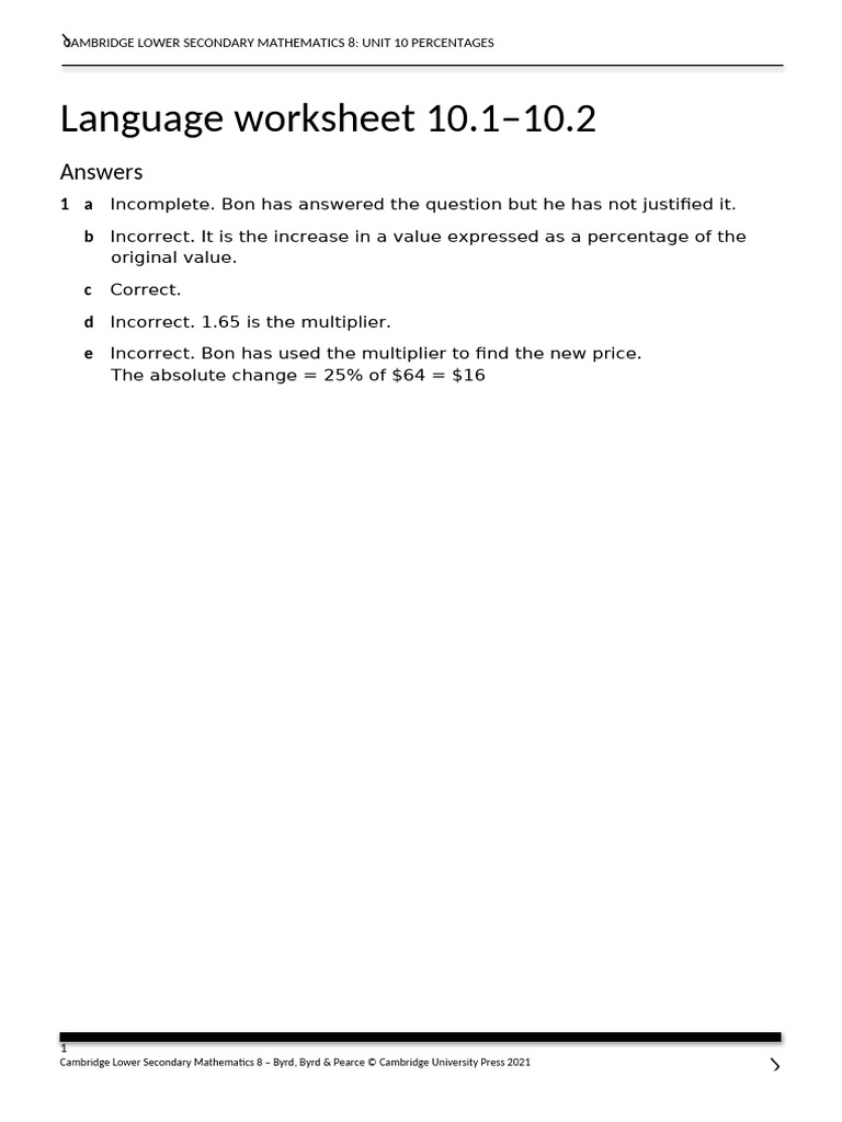 Unit 10 Worksheet 10.1-10.2 Answers | PDF