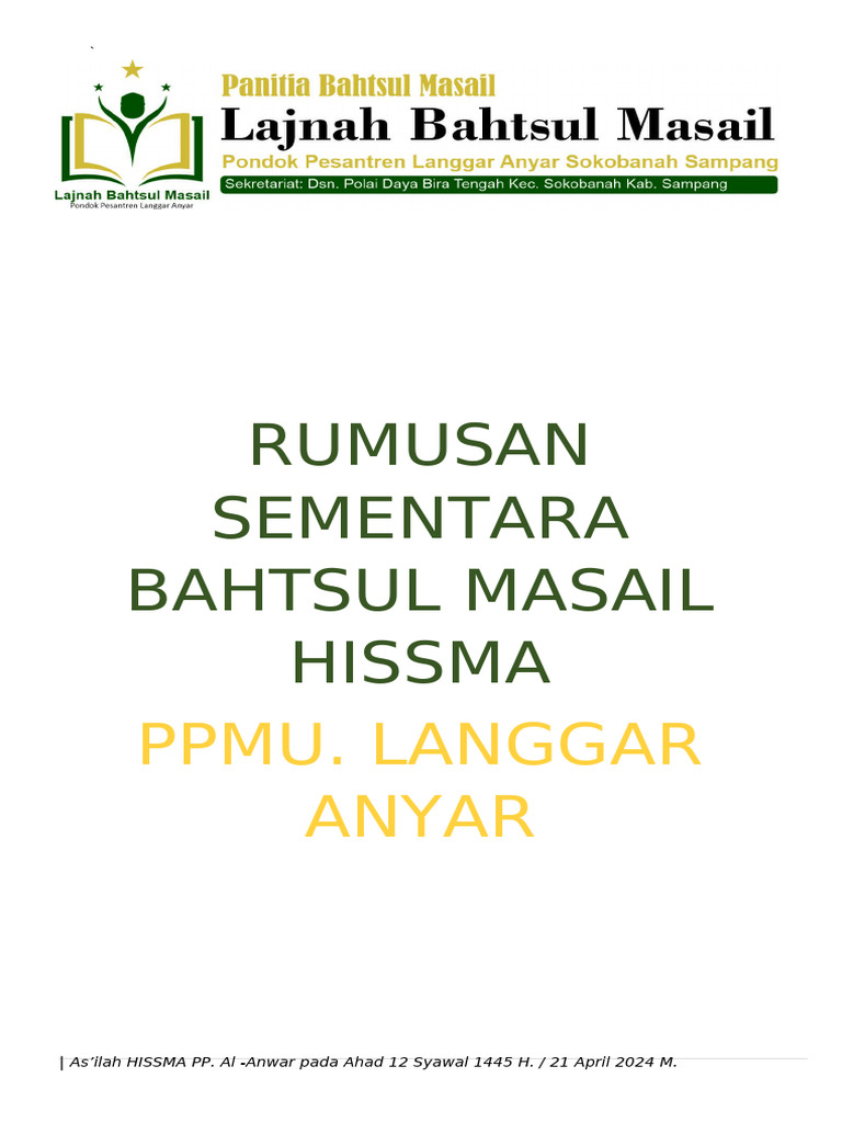 Rumusan Sementara Bahtsul Masail Wustha | PDF