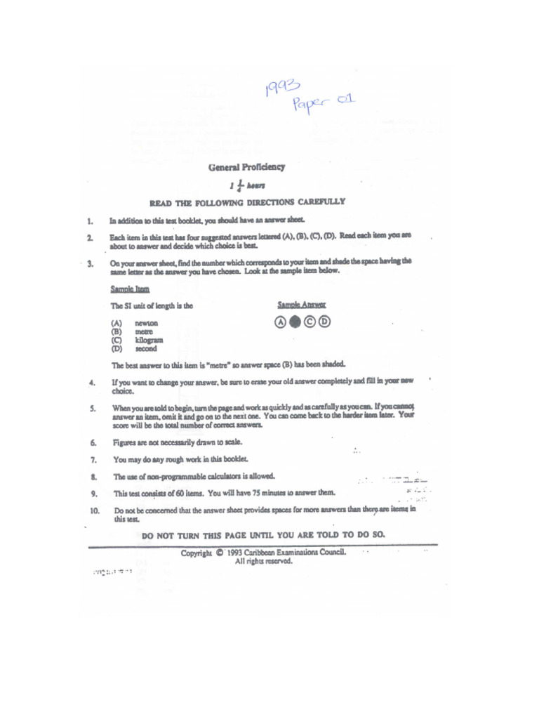 CSEC Physics June 1993 P1 | PDF