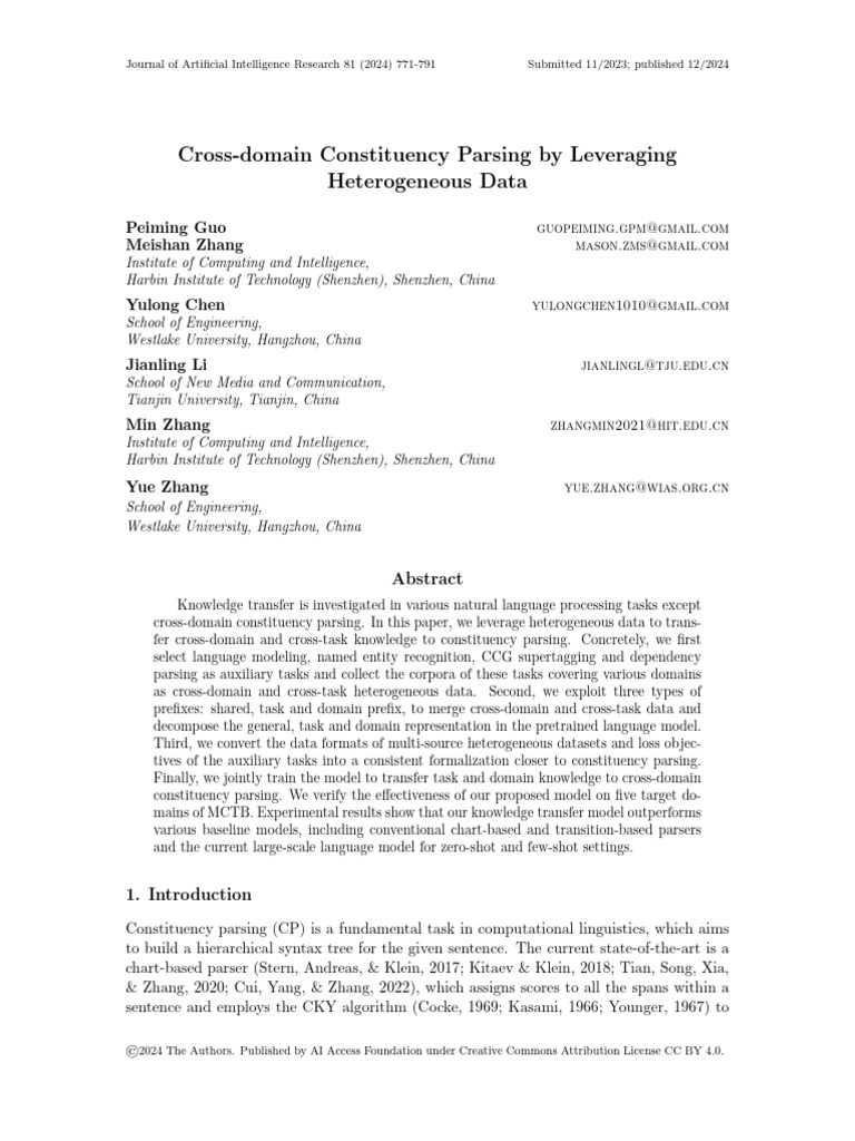 Cross Domain Constituency Parsing By Leveraging Heterogeneous Data Pdf Parsing Syntax
