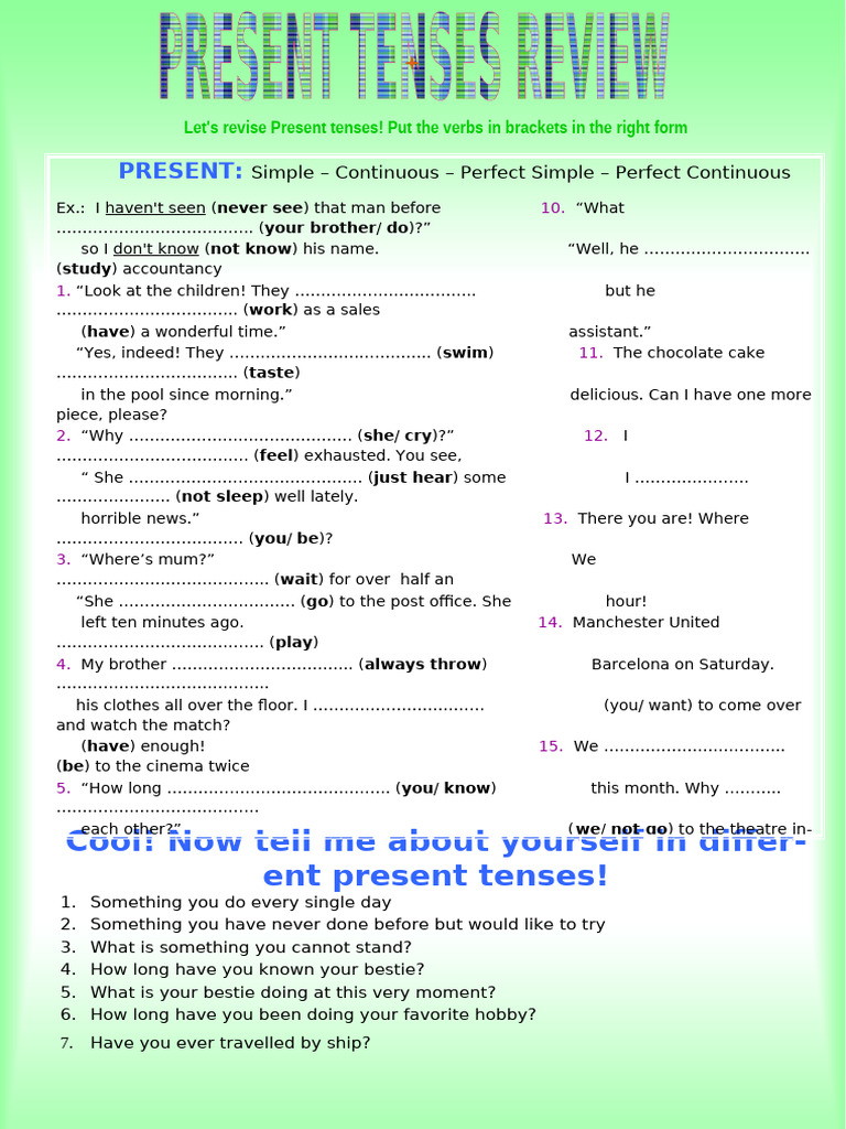 Present Tense Exercises and Prompts | PDF