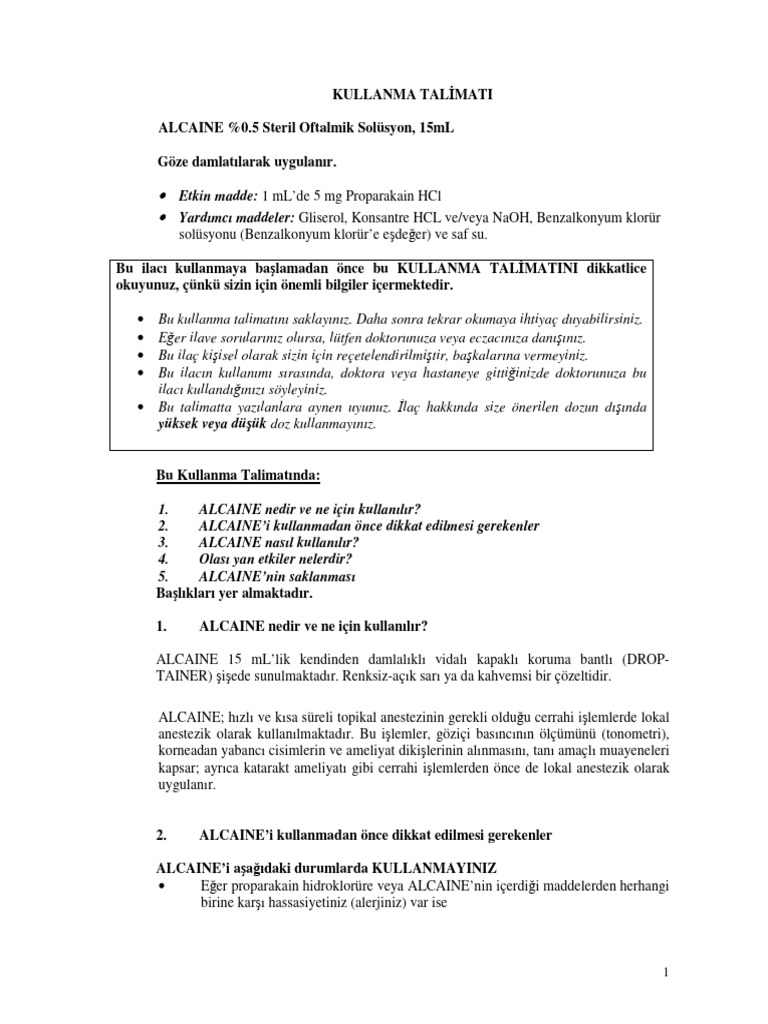7469 Alcaine Steril Oftalmik Solusyon KT | PDF
