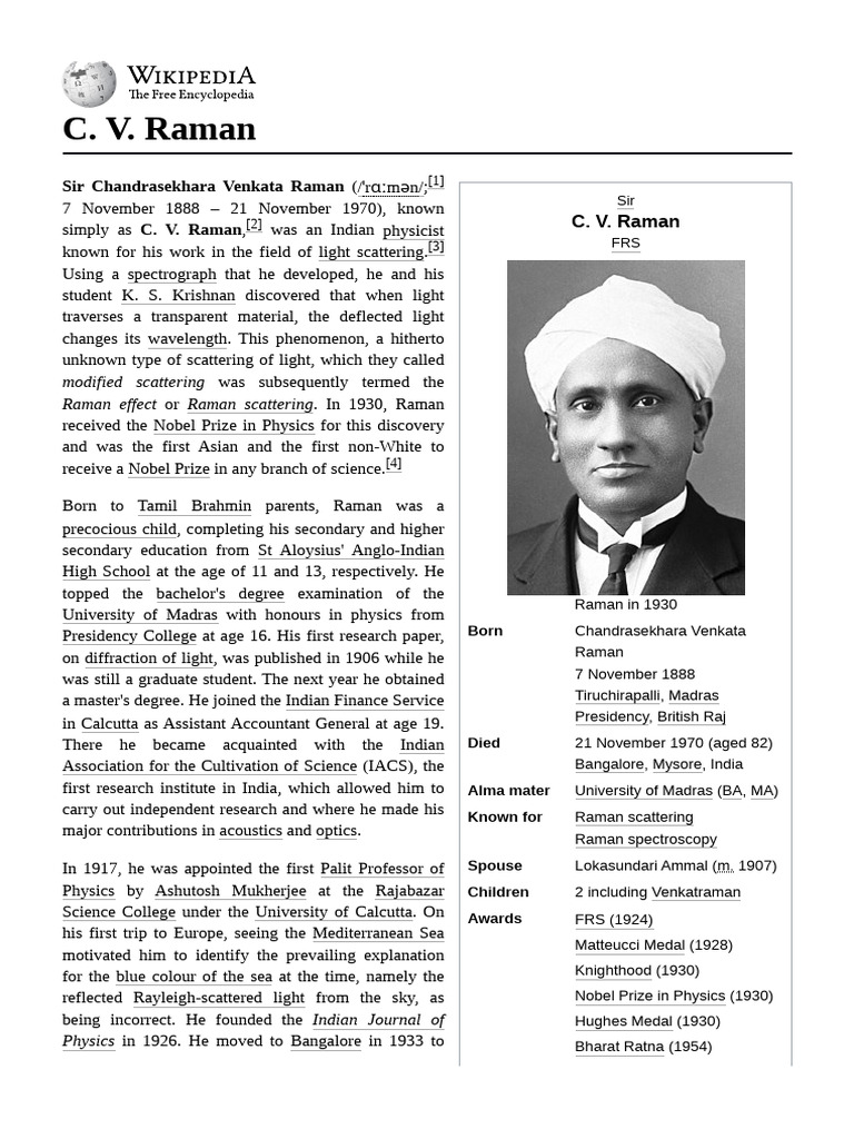 C. V. Raman | PDF | Light | Electromagnetic Radiation