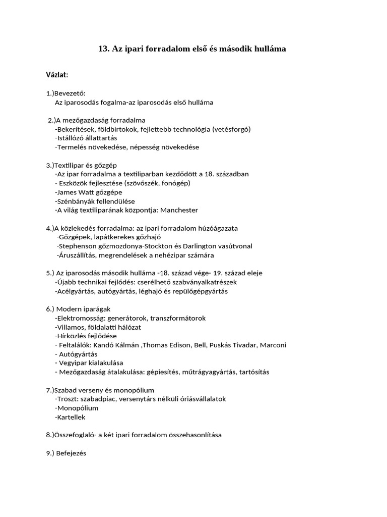 Az Ipari Forradalom Első És Második Hulláma | PDF