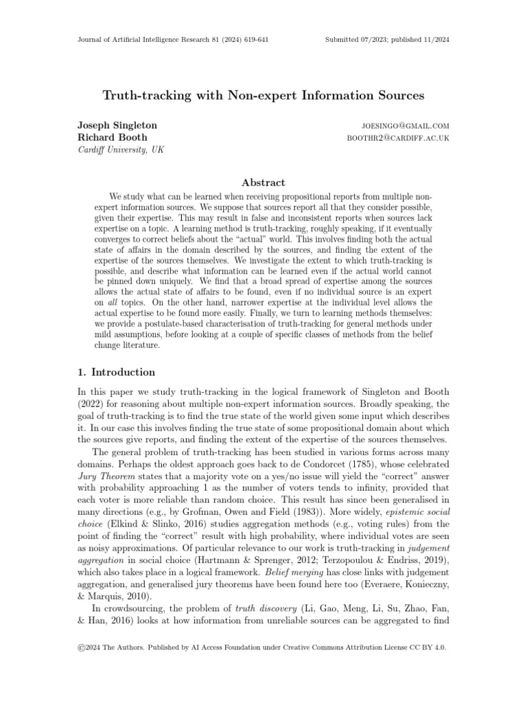 Truth-Tracking With Non-Expert Information Sources | PDF | If And Only If | Theorem