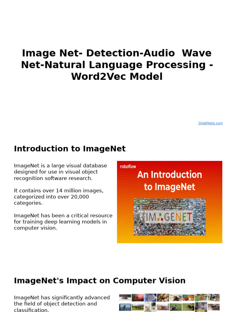 Image Net - Detection-Audio Wave Net-Natural Language Processing - Word2Vec Model | PDF ...