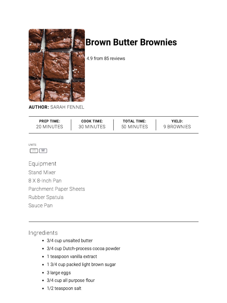 Brown Butter Brownies Recipe | PDF | Chocolate | Butter