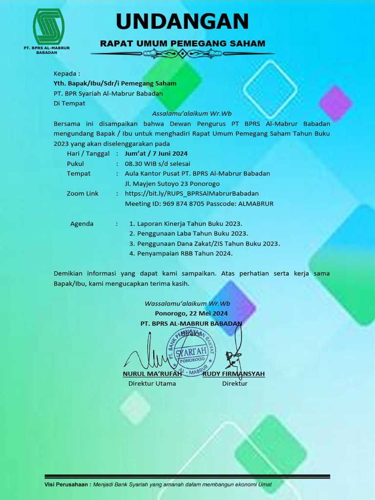 Undangan Rups Dan Rupslb | PDF