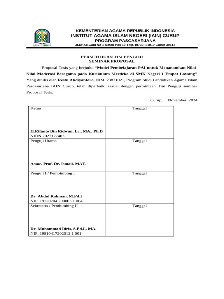 Blanko Perbaikan Proposal | PDF