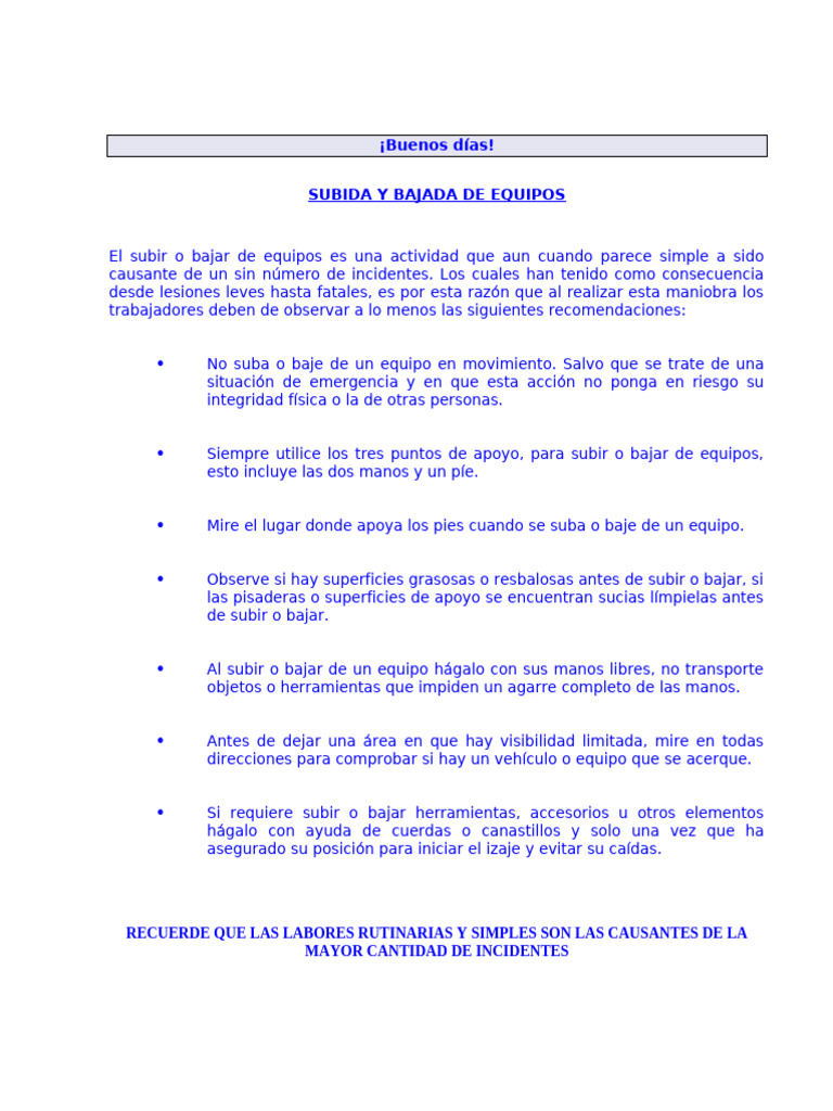 S006 Subida y bajada de equipos | PDF