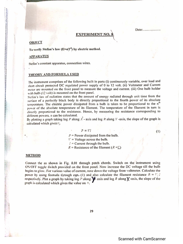 Stefans Law Experiment | PDF