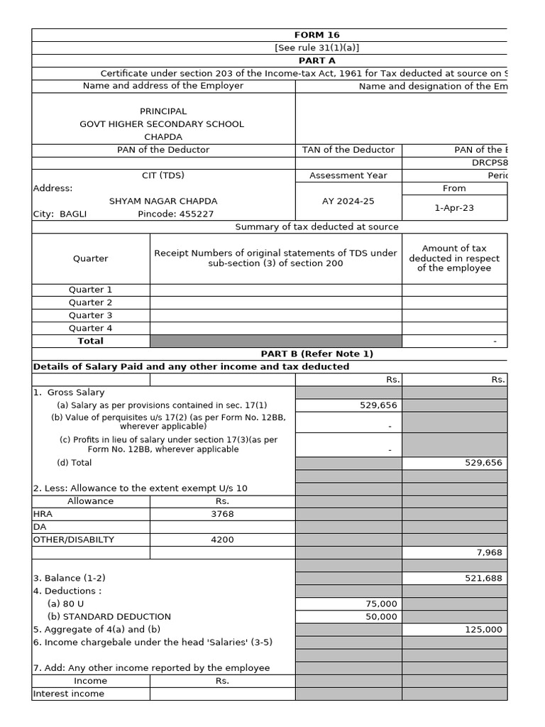 Form 16 TDS Certificate 2025 | PDF | Salary | Taxes