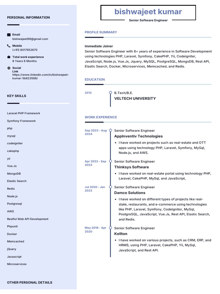 Senior Software Engineer Profile Summary | PDF | My Sql | Computer Programming