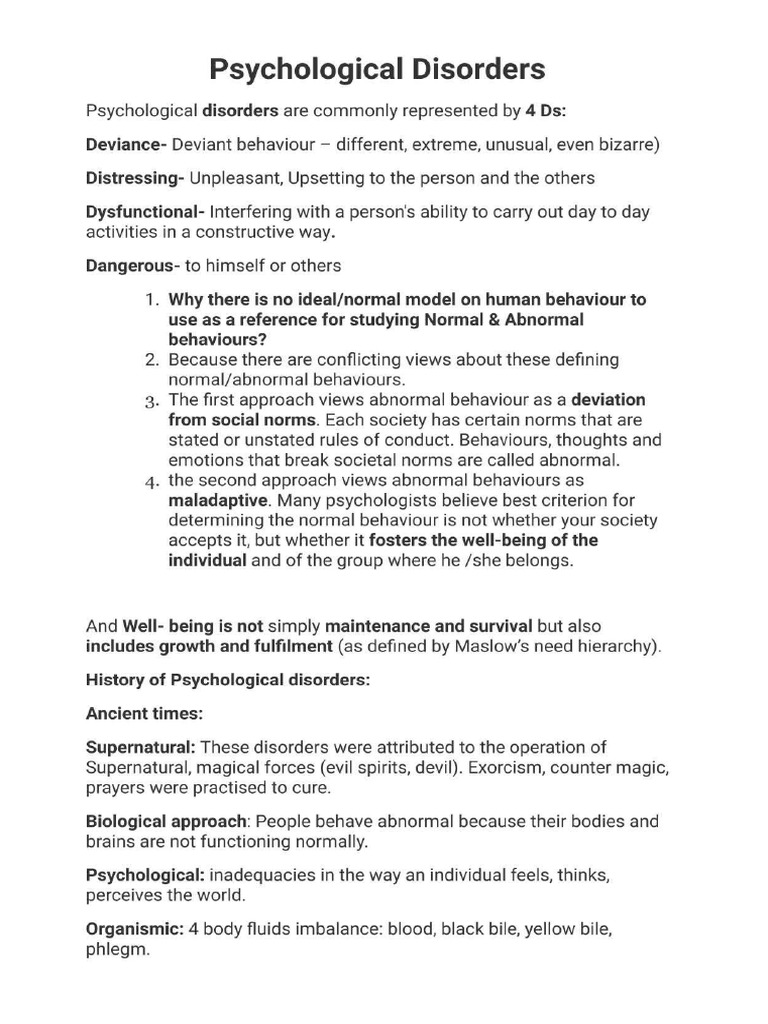 Psychological Disorder Notes | PDF