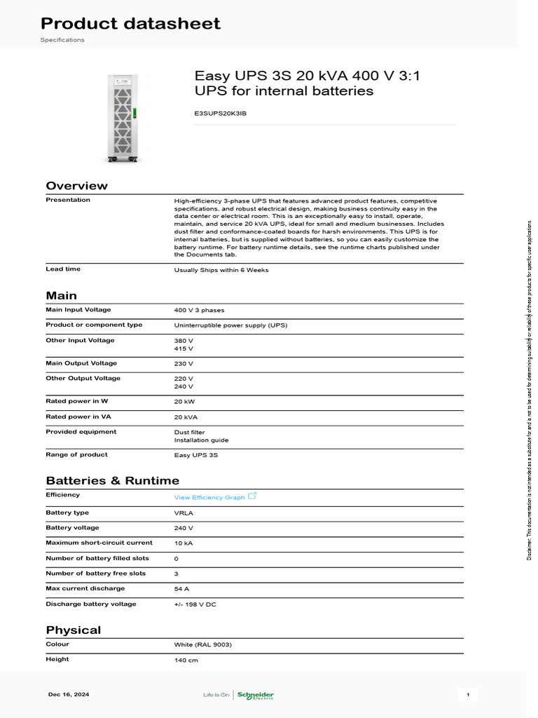 Easy UPS 3S for SMBs | PDF | Mains Electricity | Power (Physics)