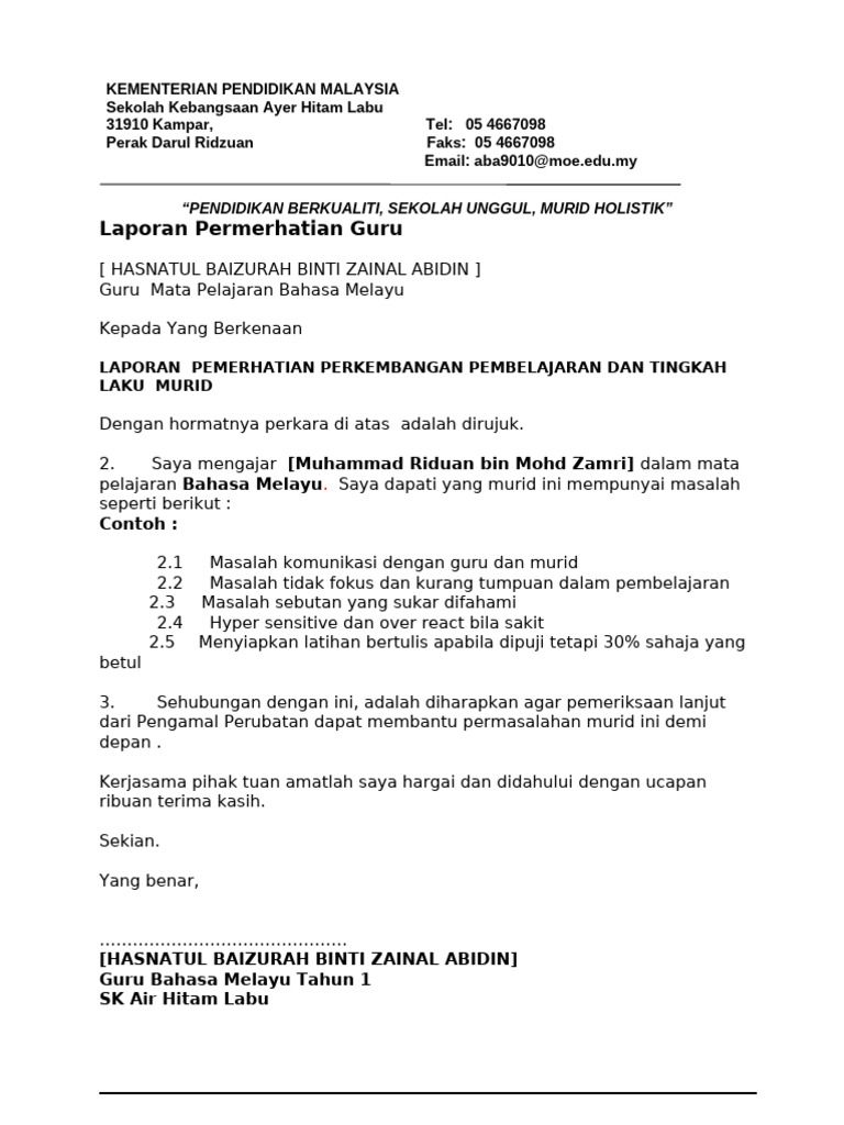 Laporan guru- Murid MBK Pendidikan Khas 2024 | PDF