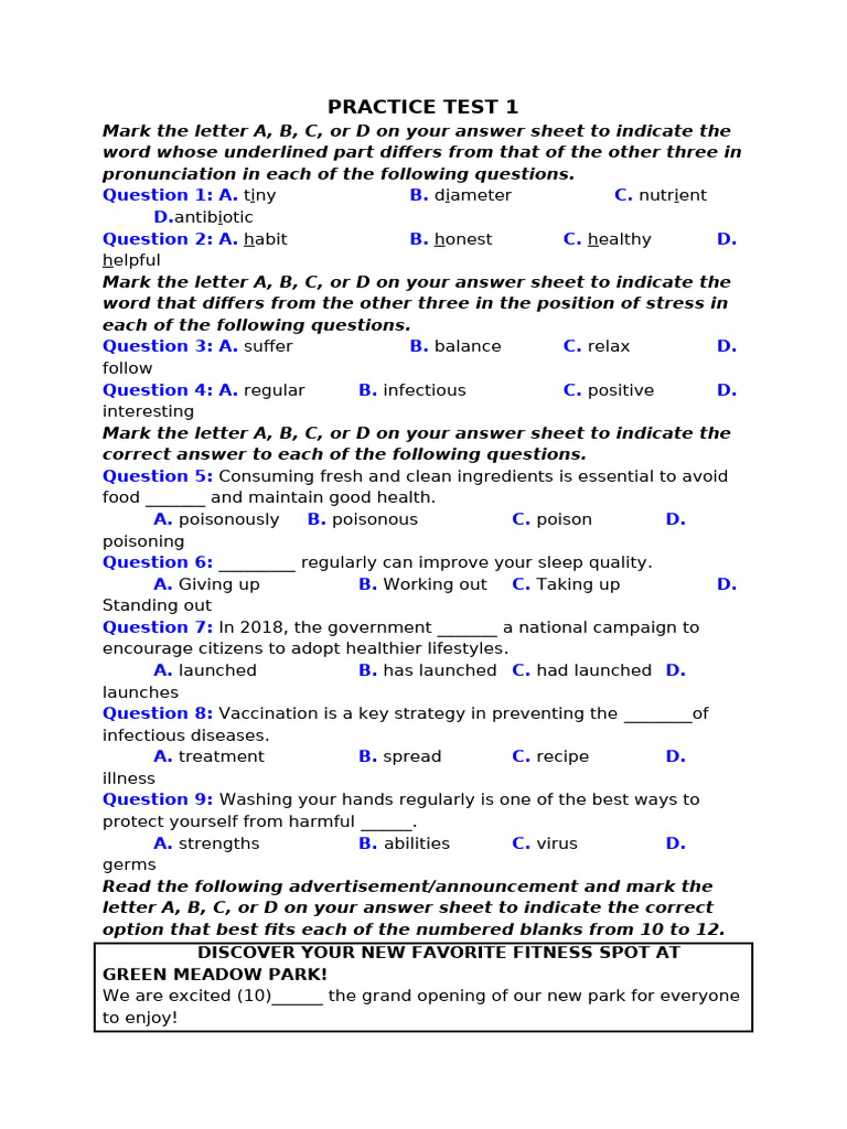 Practice Test 1 | PDF | Sleep | Sleep Deprivation