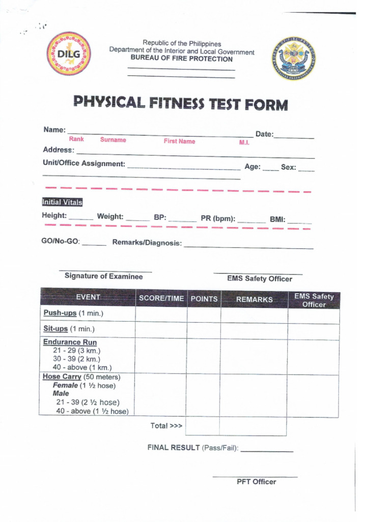 PFT Form | PDF