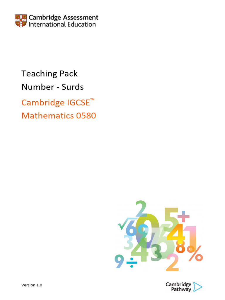 Teaching Pack - Number - Surds Cambridge IGCSE Mathematics 0580 | PDF | Area | Lesson Plan
