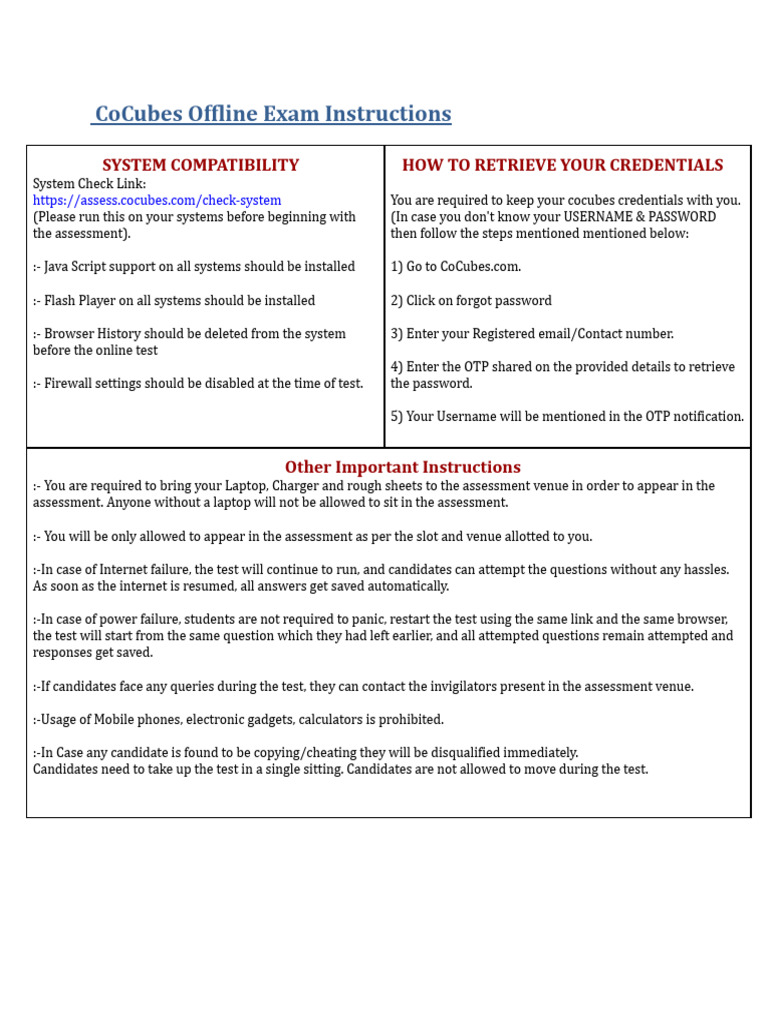 COCUBES Offline Assessment Instructions | PDF