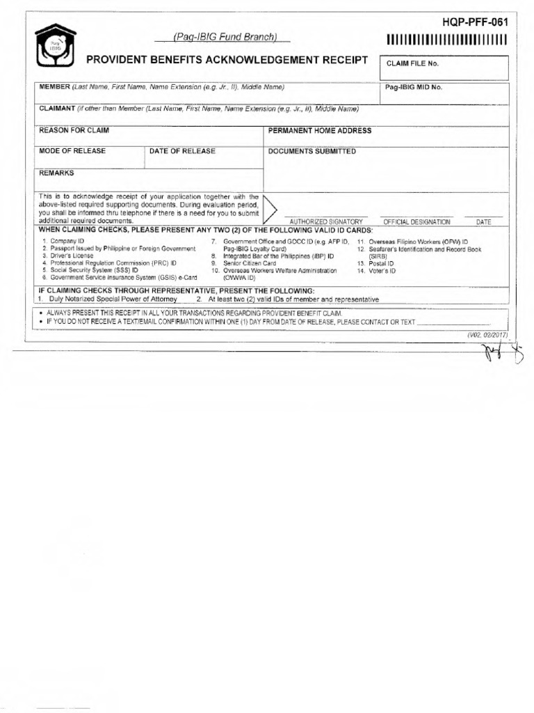 PFF061 ProvidentBenefitsAcknowledgmentReceipt V02 | PDF