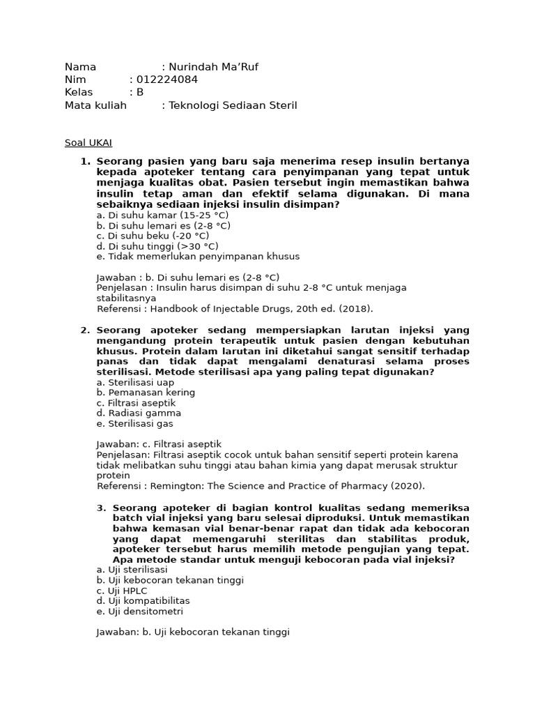 Soal UKAI Tekno Sediaan Steril | PDF