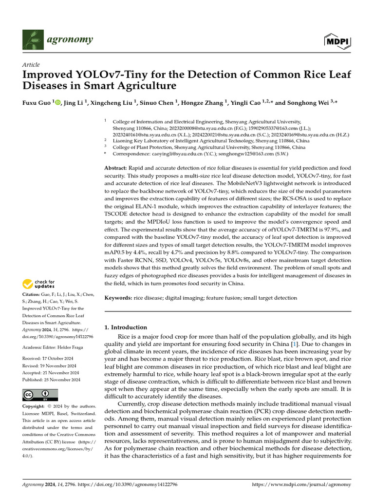 Improved YOLOv7-Tiny For The Detection of Common R | PDF | Deep ...