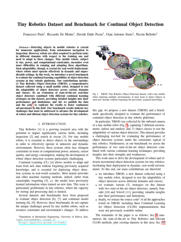 Tiny Robotics Dataset and Benchmark For Continual | PDF | Robotics | Computing