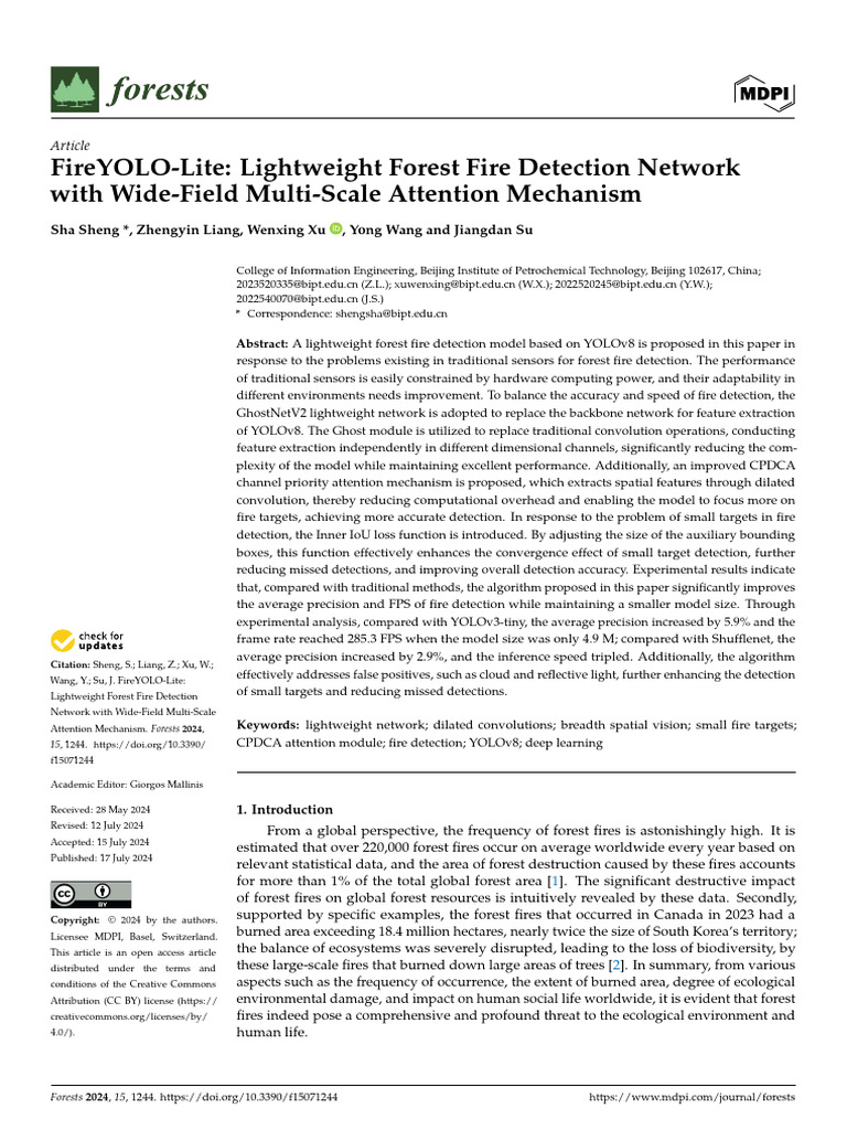 FireYOLO-Lite Lightweight Forest Fire Detection Ne | PDF | Support ...