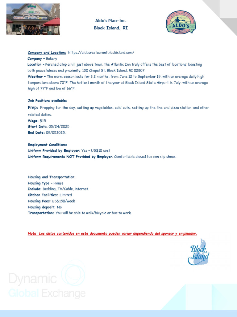 Aldo's Place Inc - Sample | PDF