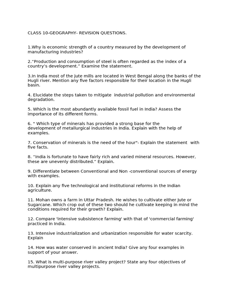 Class 10 Geography Revision | PDF