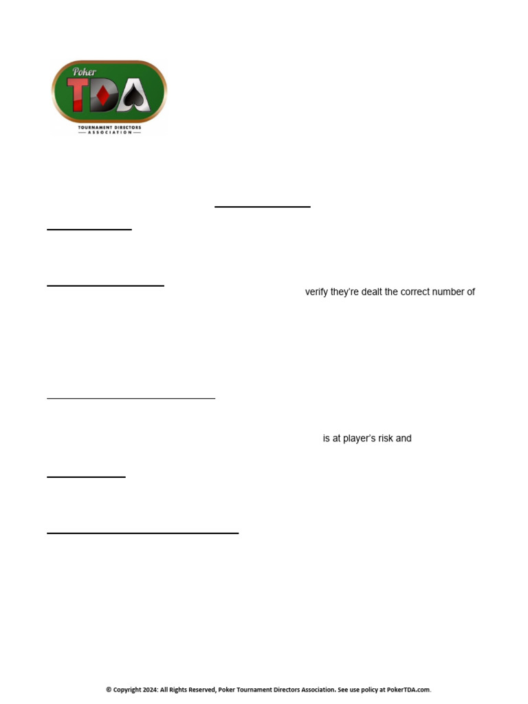 2024 Poker TDA Rules PDF Longform Vers 1.0 FINAL | PDF | Betting In ...