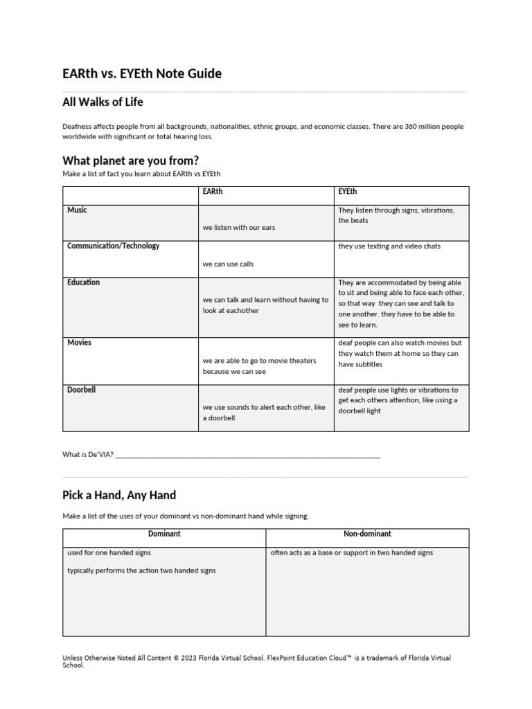 earth_vs_eyeth_note_guide | PDF | American Sign Language | Sign Language