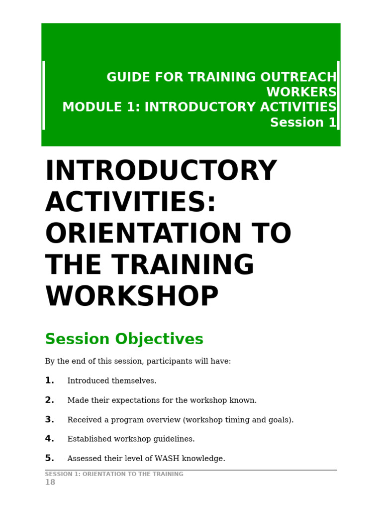 Guide For Training Outreach Workers - Module 1 | PDF | Wash | Diarrhea
