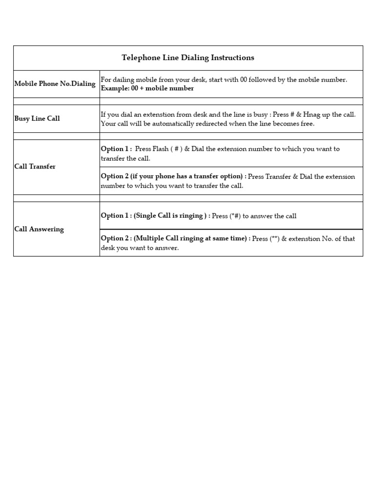 Telephone Line Dialing Instructions | PDF