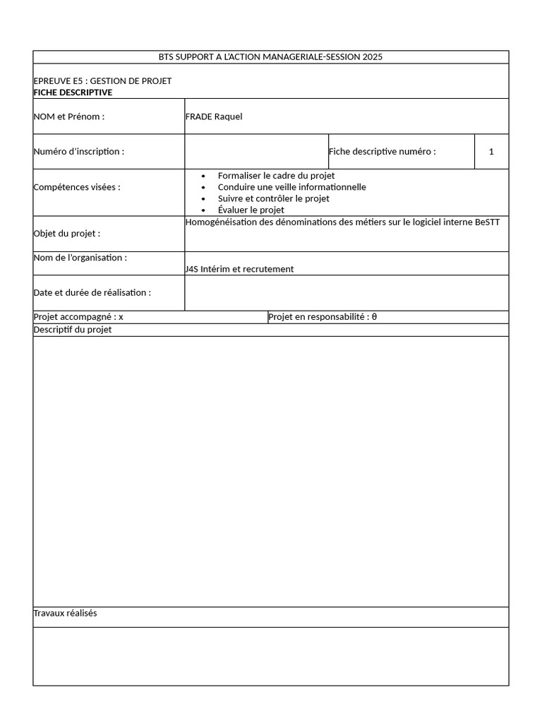 Fiche descriptive projet E5 BTS SAM | PDF