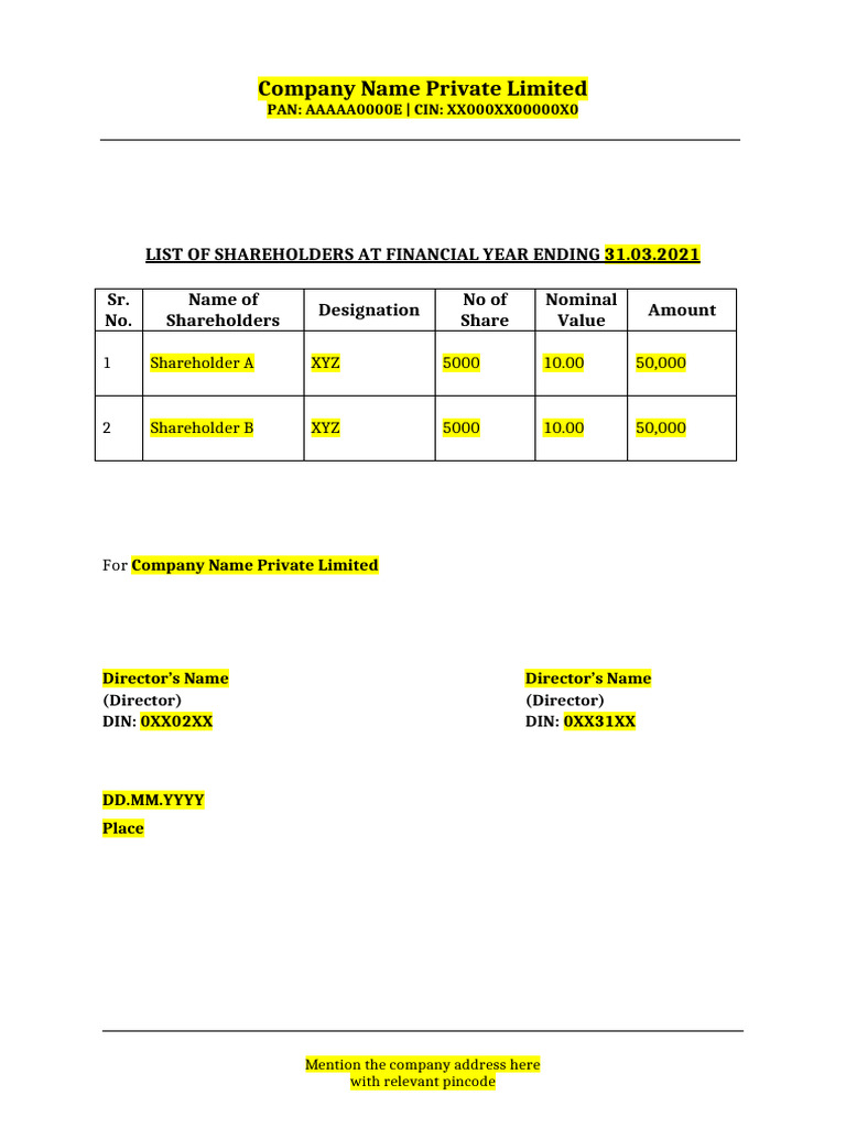 Shareholders List as of 31.03.2021 | PDF