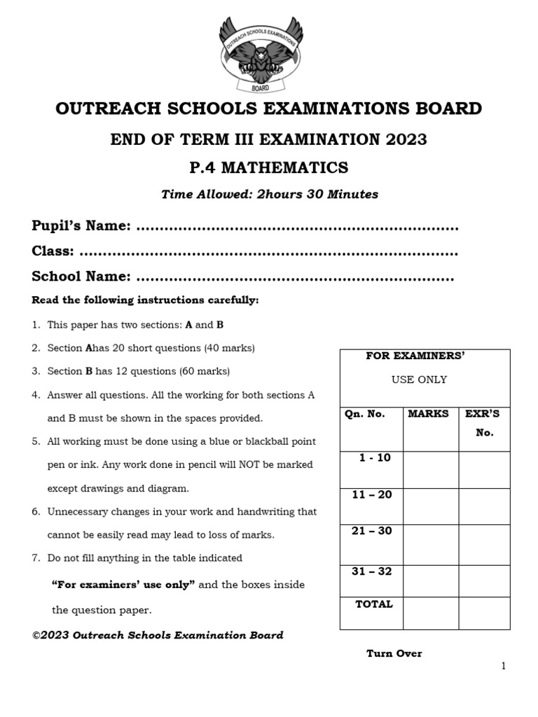 P.4 MTC END III | PDF | Mathematics